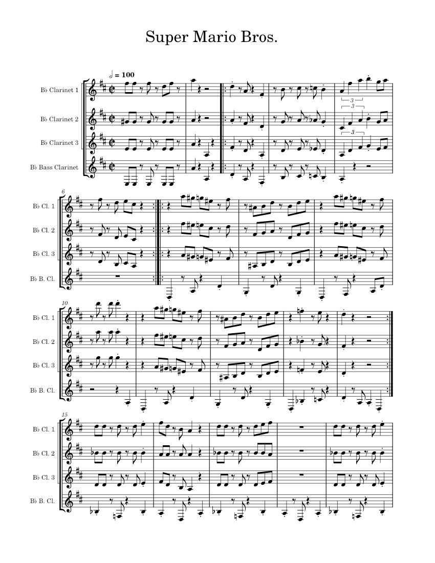 Super Mario Bros. Sheet music for Clarinet in b-flat, Clarinet bass ...