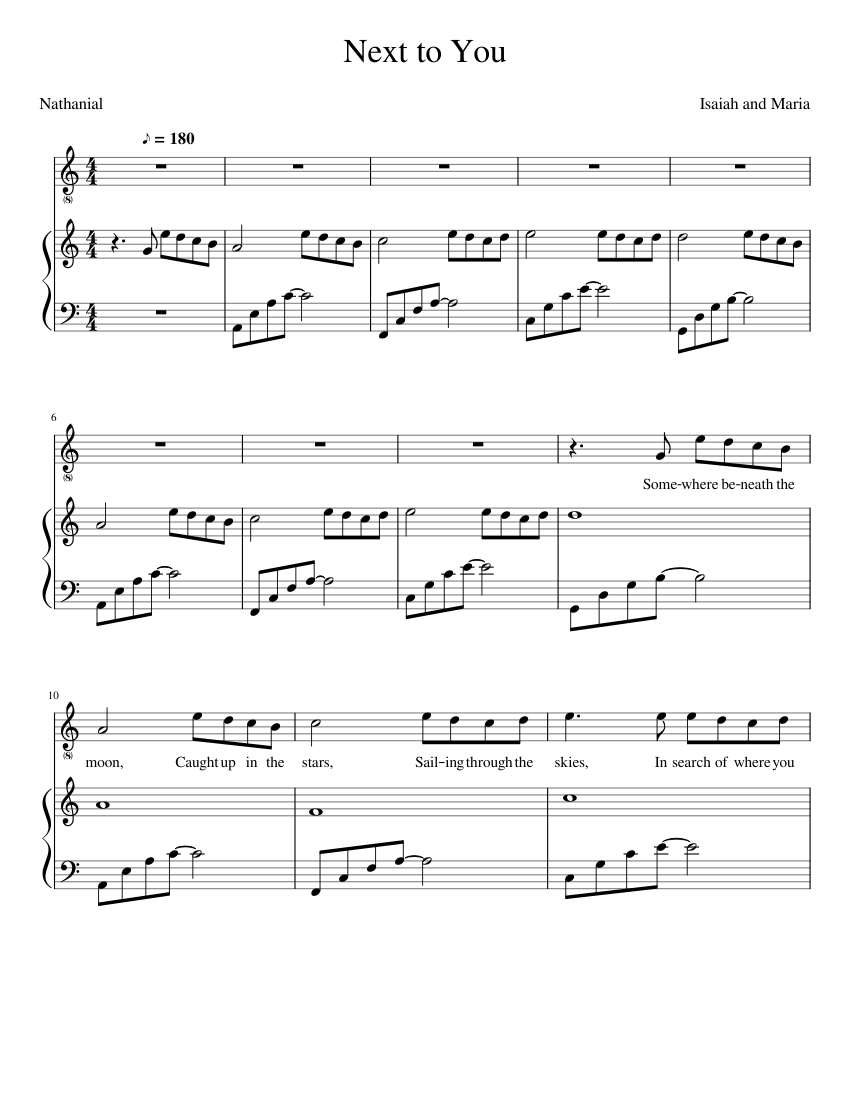 Next to You Sheet music for Piano, Vocals (Piano-Voice) | Musescore.com