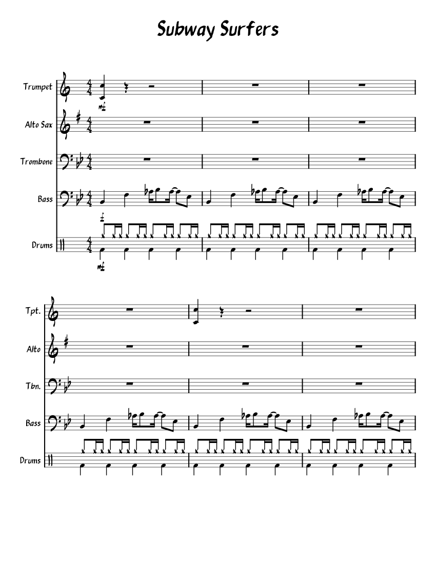 Subway Surfers Sheet Music for Trombone, Saxophone alto, Trumpet in b ...