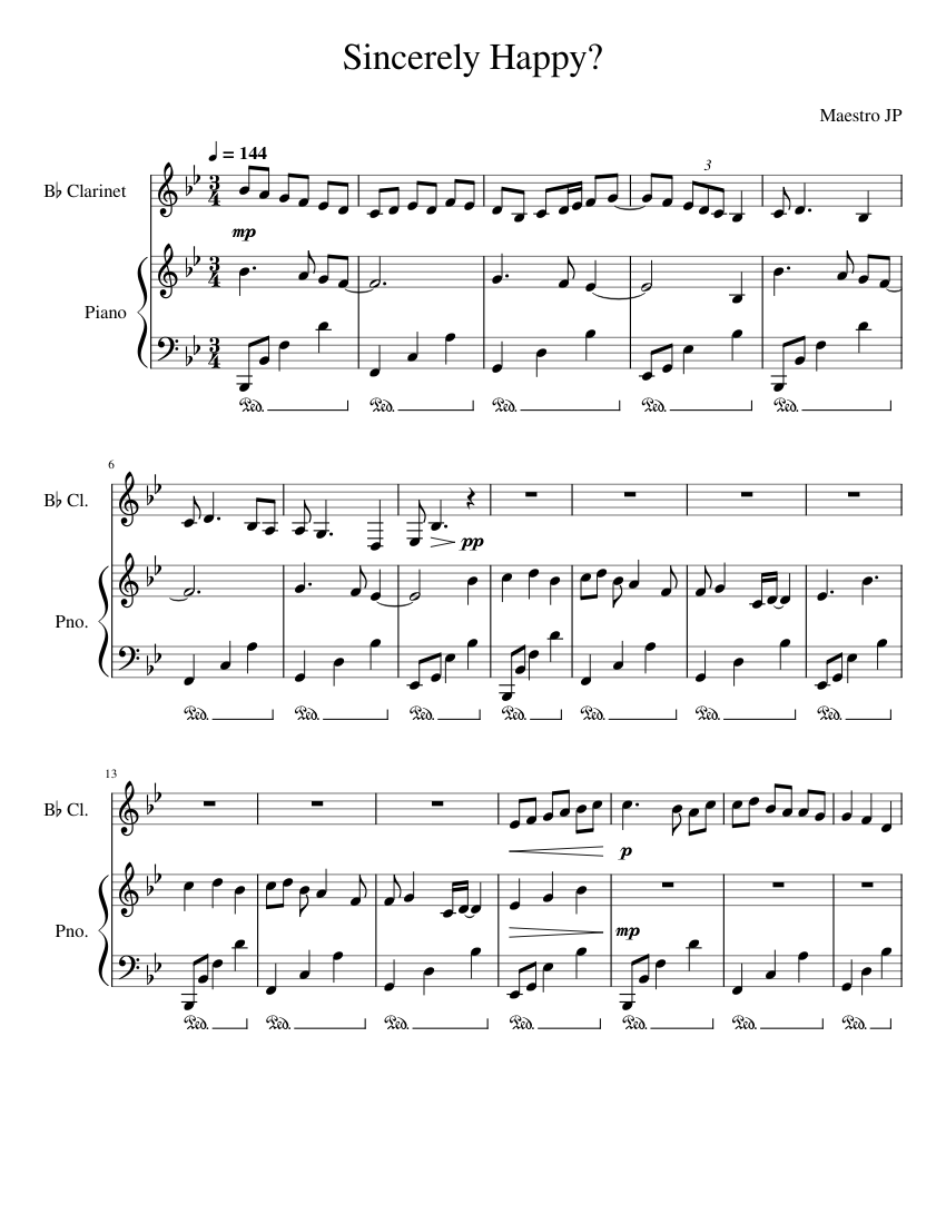 Sincerely Happy Sheet Music for Piano, Clarinet in b-flat (Solo ...