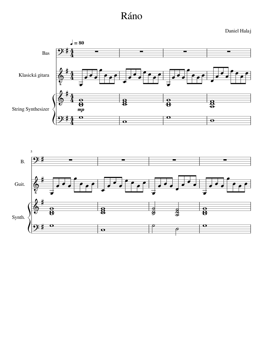 Ráno Sheet music for Bass voice, Guitar, Strings group (Mixed Trio ...