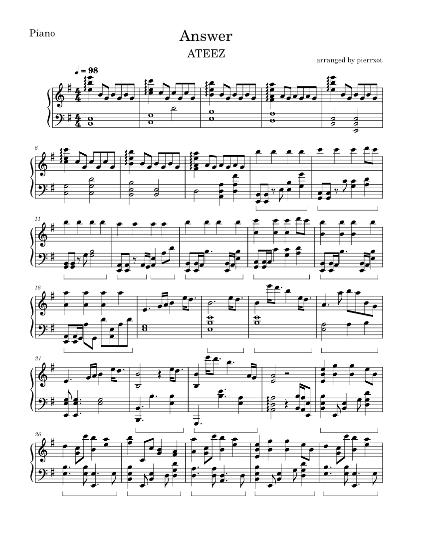Answer [PIANO] - ATEEZ (에이티즈) Sheet Music for Piano (Solo) | MuseScore.com