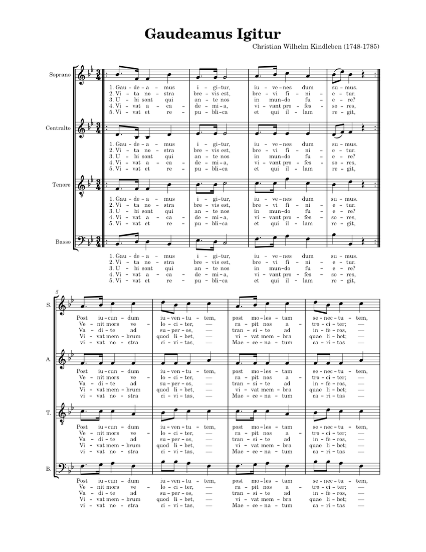 Gaudeamus igitur – Christian Wilhelm Kindleben Sheet music for Soprano ...