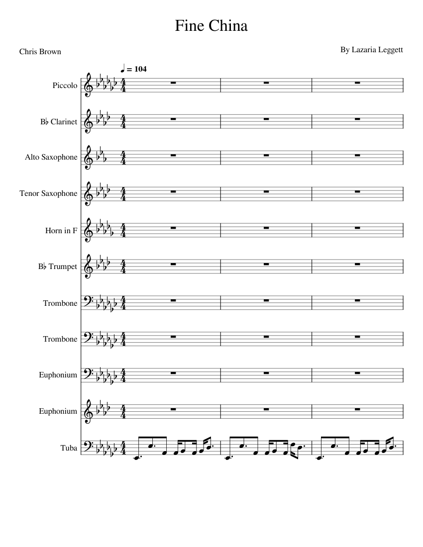 Fine China Sheet Music for Trombone, Euphonium, Tuba, Flute piccolo ...