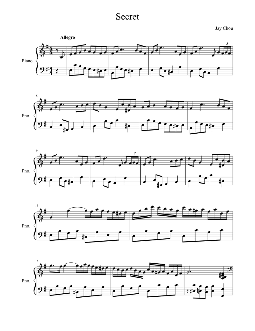 secret jay chou Sheet music for Piano (Solo) | Musescore.com