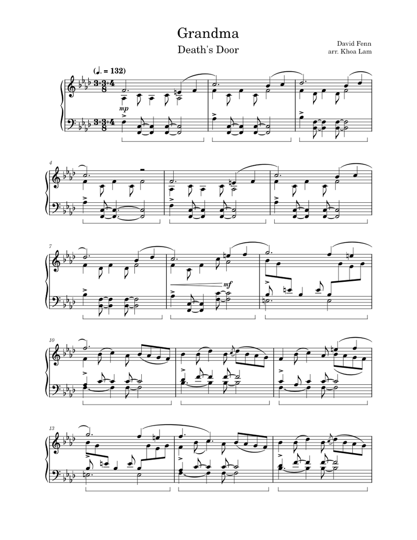 Grandma – David Fenn - Death's Door Sheet music for Piano (Solo ...