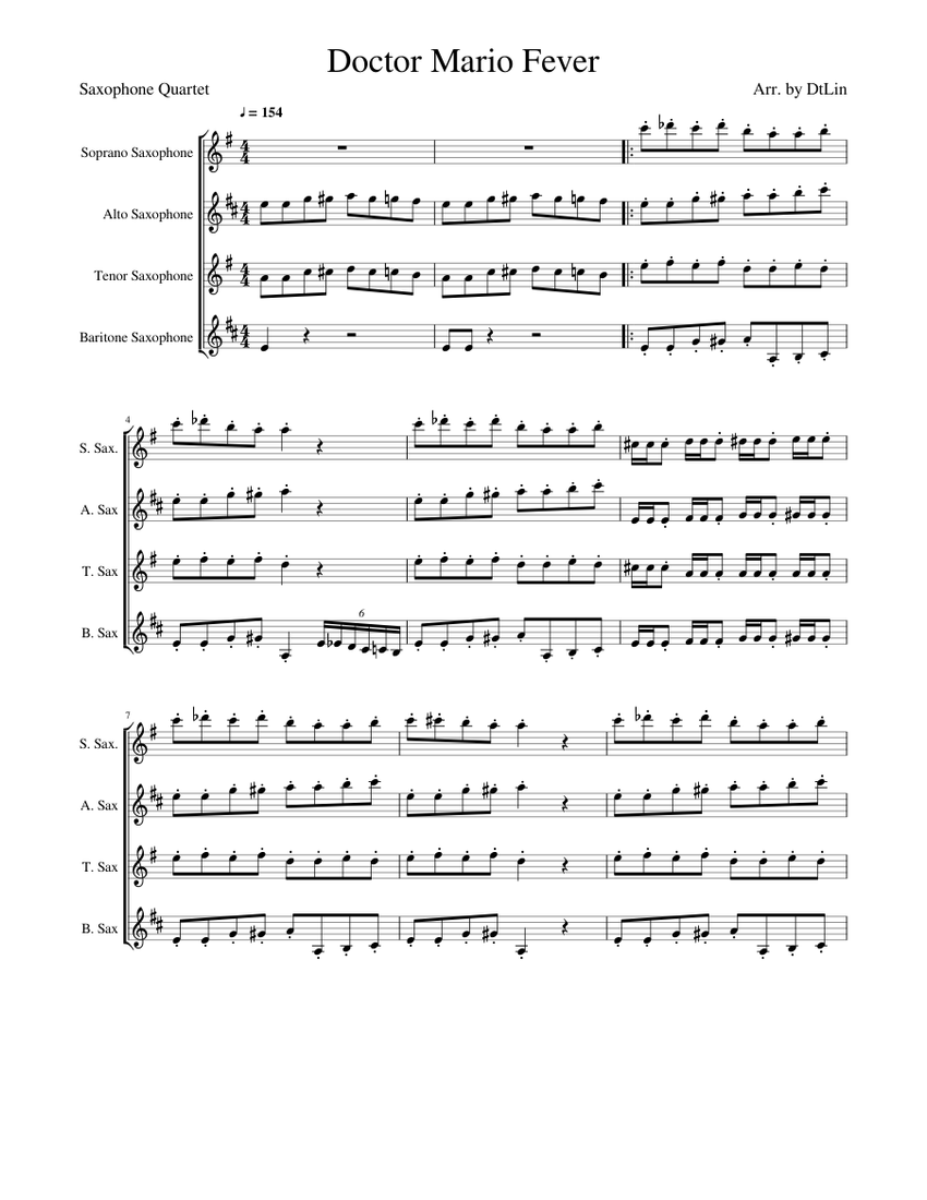 Doctor Mario Fever(Saxophone Quartet) Sheet Music for Saxophone alto ...