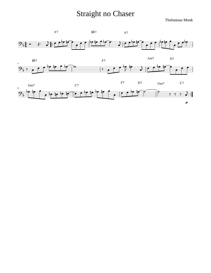 Straight no chaser Sheet music for Bass guitar (Solo) | Musescore.com