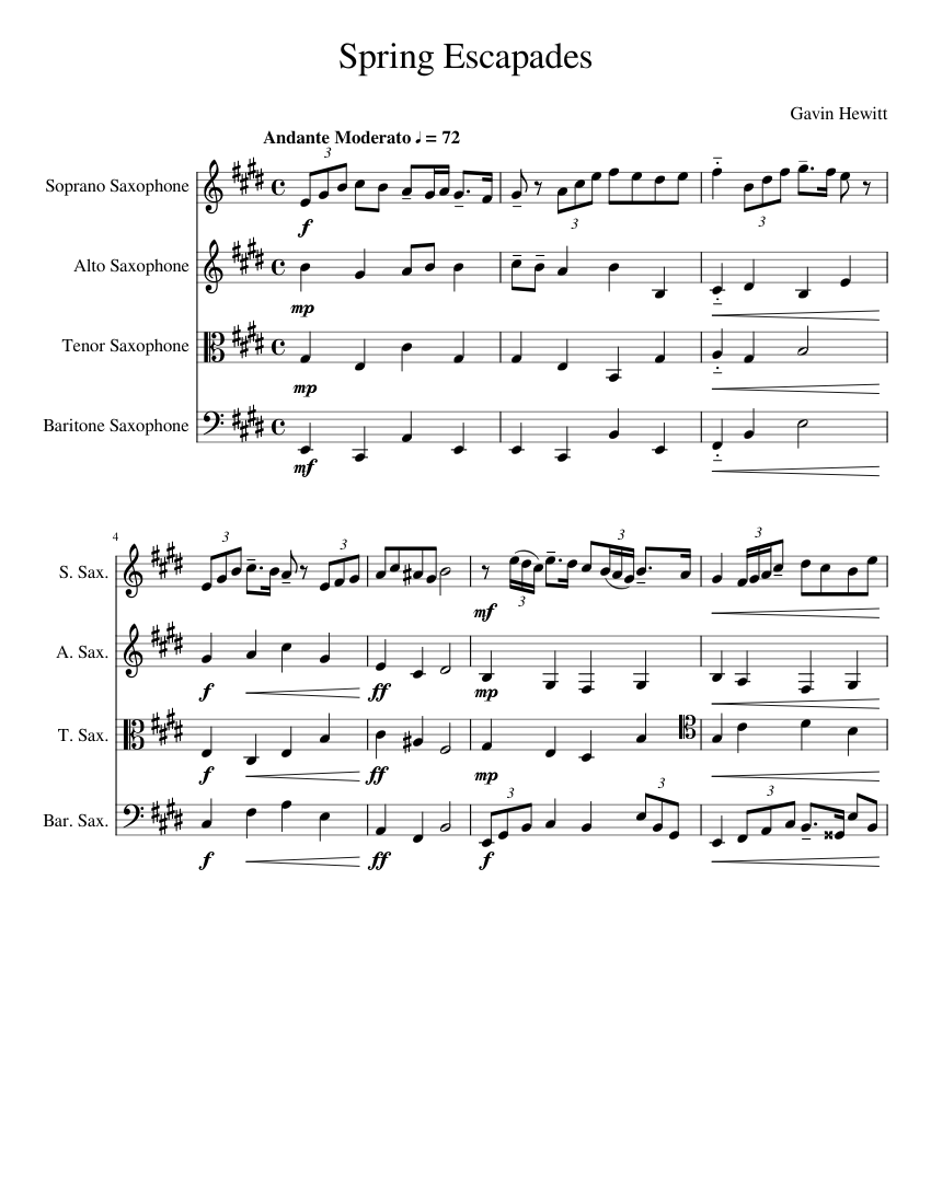 Spring Escapades Sheet Music for Saxophone alto, Saxophone tenor ...