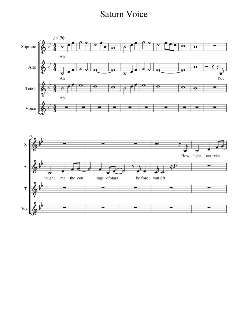 Saturn Choral Sheet Music for Soprano, Alto, Tenor, Vocals (Choral ...