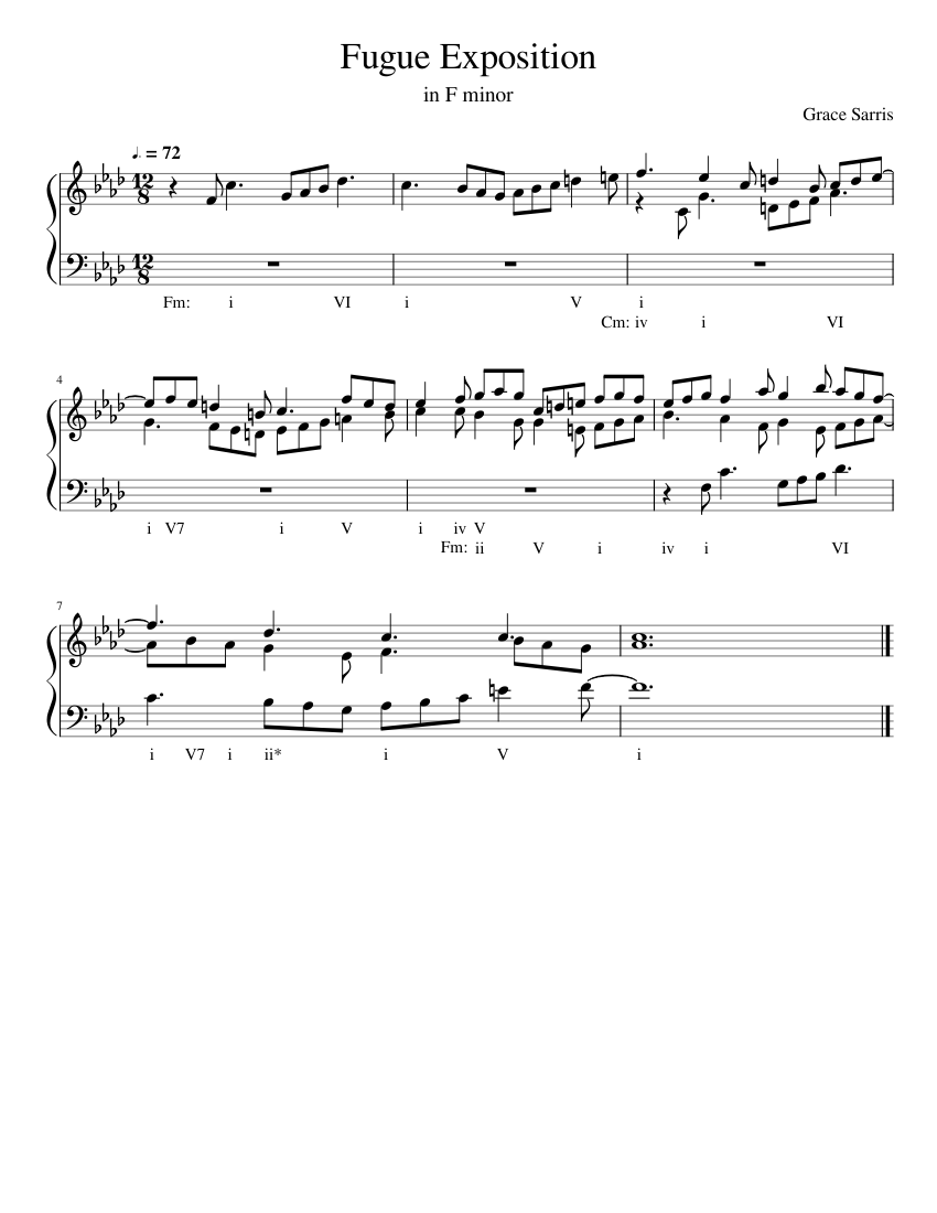 Fugue Exposition in F Minor Sheet Music for Piano (Solo) Easy ...