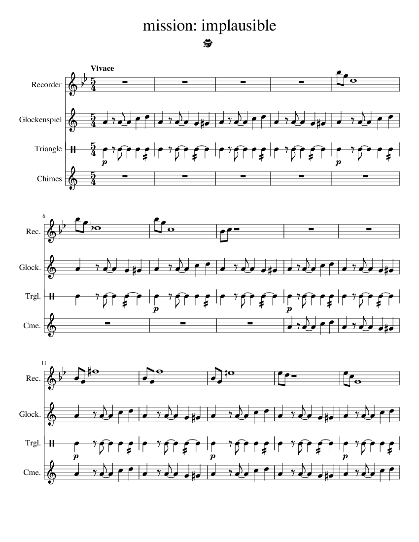 mission implausible Sheet Music for Glockenspiel, Recorder, Triangle ...