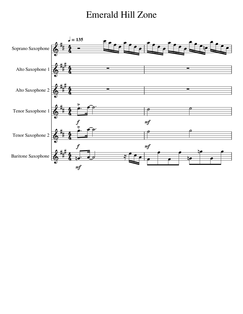 Emerald Hill Zone - Sonic the Hedgehog 2 Sheet music for Saxophone alto ...