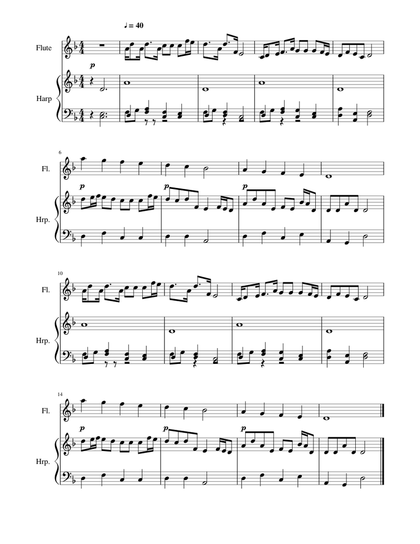 Red red rose Sheet music for Flute, Harp (Mixed Duet) | Musescore.com