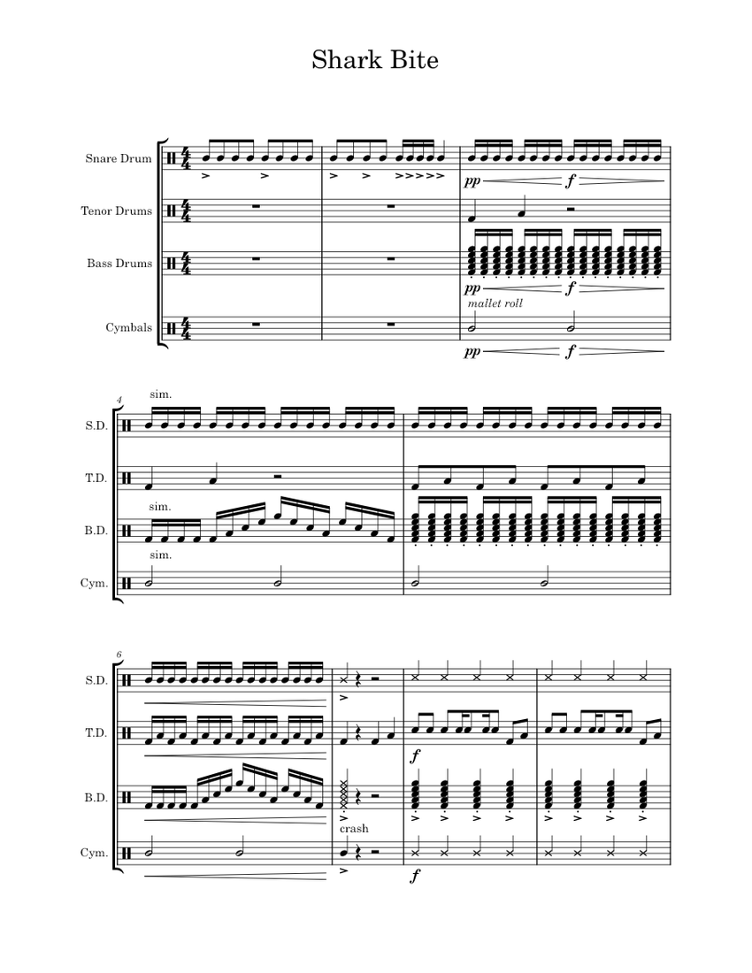 Shark Bite Drumline Cadence Sheet music for Snare drum, Crash, Tenor ...