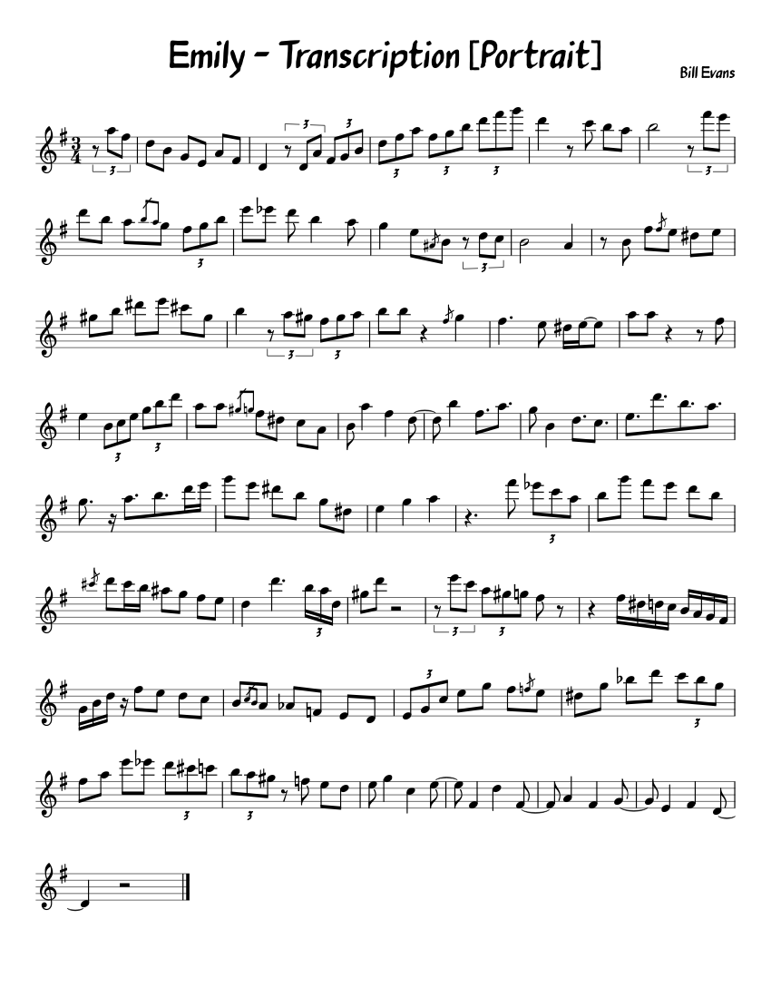 Bill Evans - Emily [Transcription] (Portrait) Sheet music for Piano ...