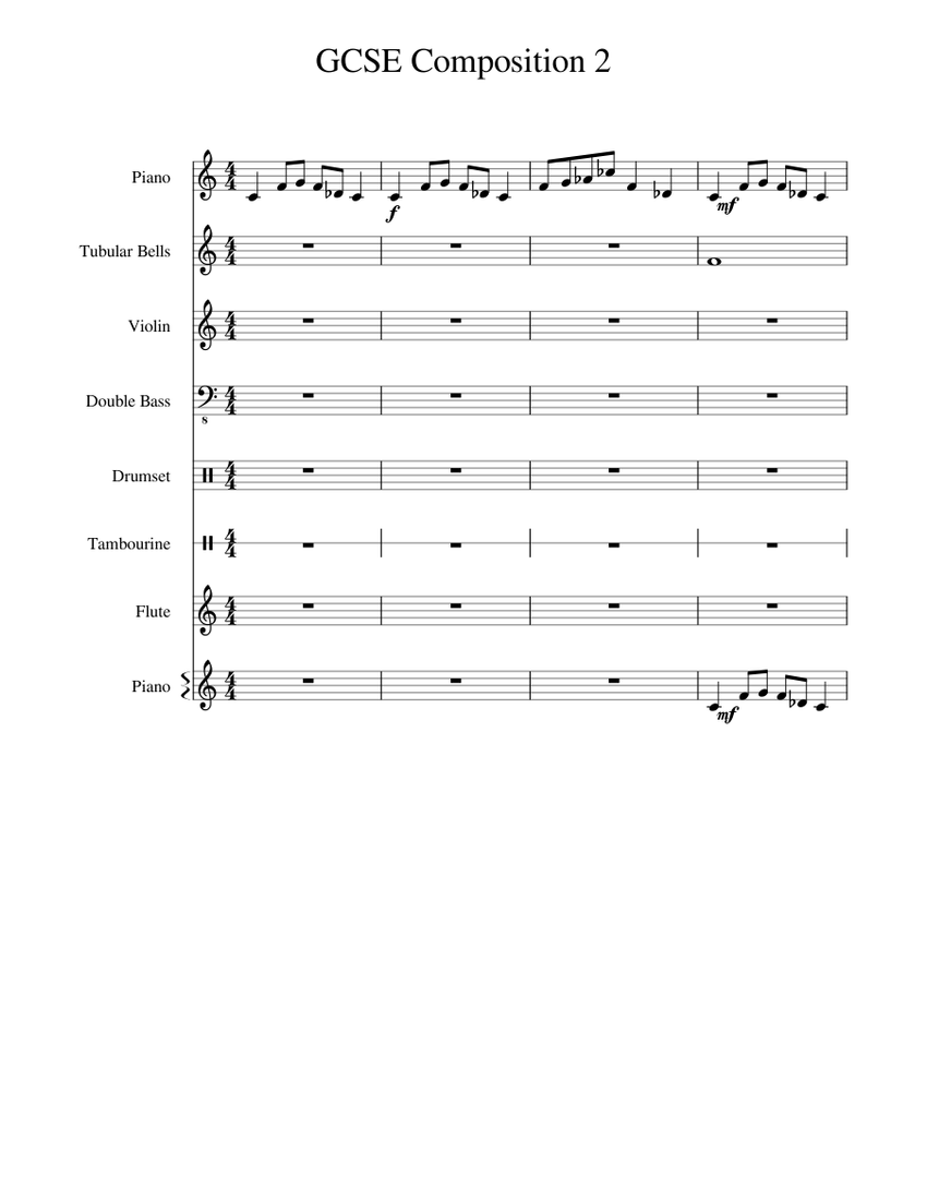 GCSE Composition 2 Sheet music for Piano, Tambourine, Flute, Contrabass ...
