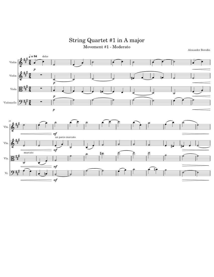 String Quartet No.1 - 1 Aleksandr Borodin Sheet Music for Violin, Viola, Cello (String Quartet ...