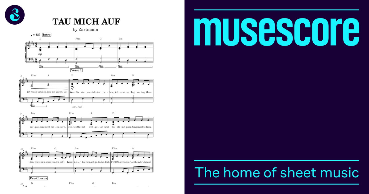 Tau mich auf - Zartmann Sheet Music with Chords for Piano (Solo) Easy ...