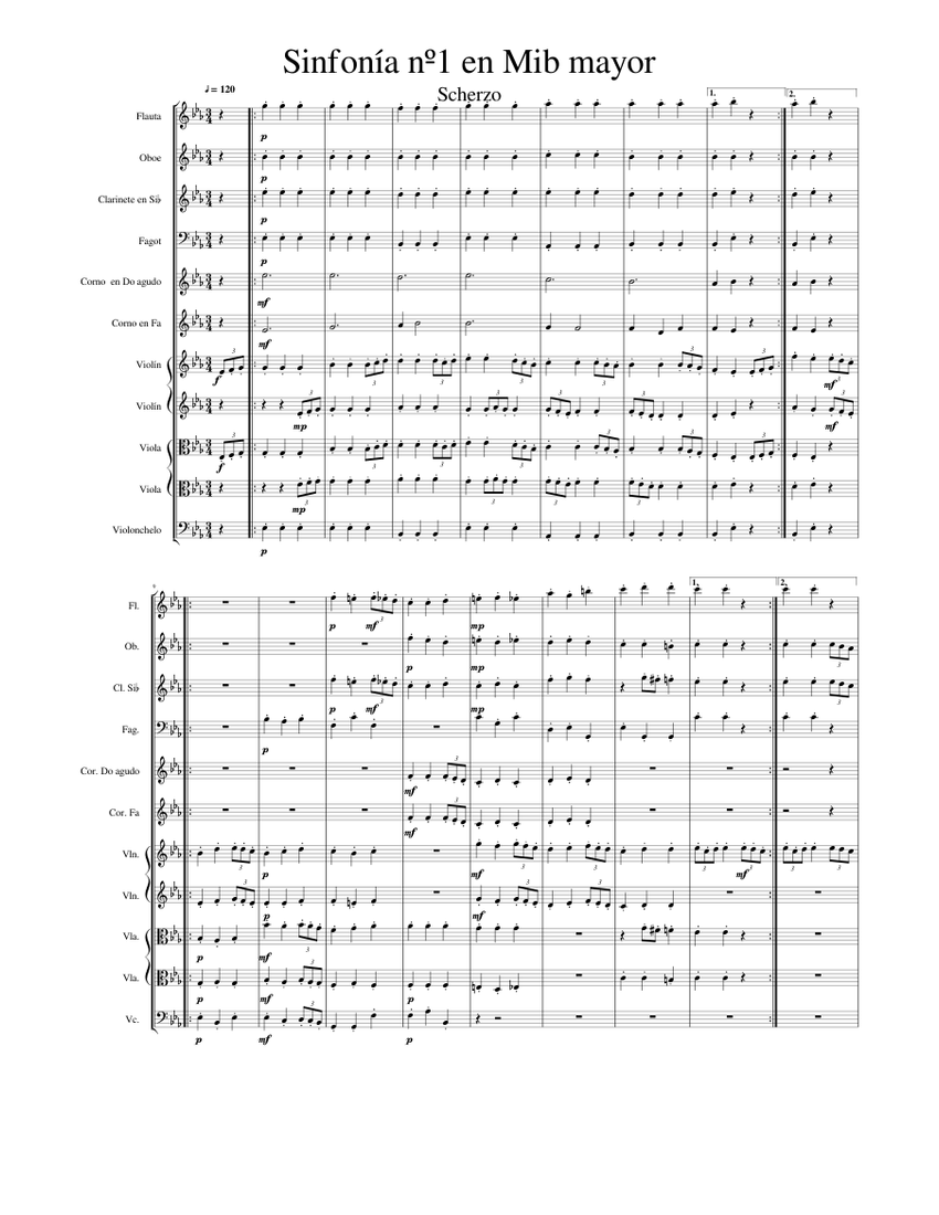 Sinfonía nº1 en Mib mayor Sheet music for Flute, Oboe, Clarinet in b ...