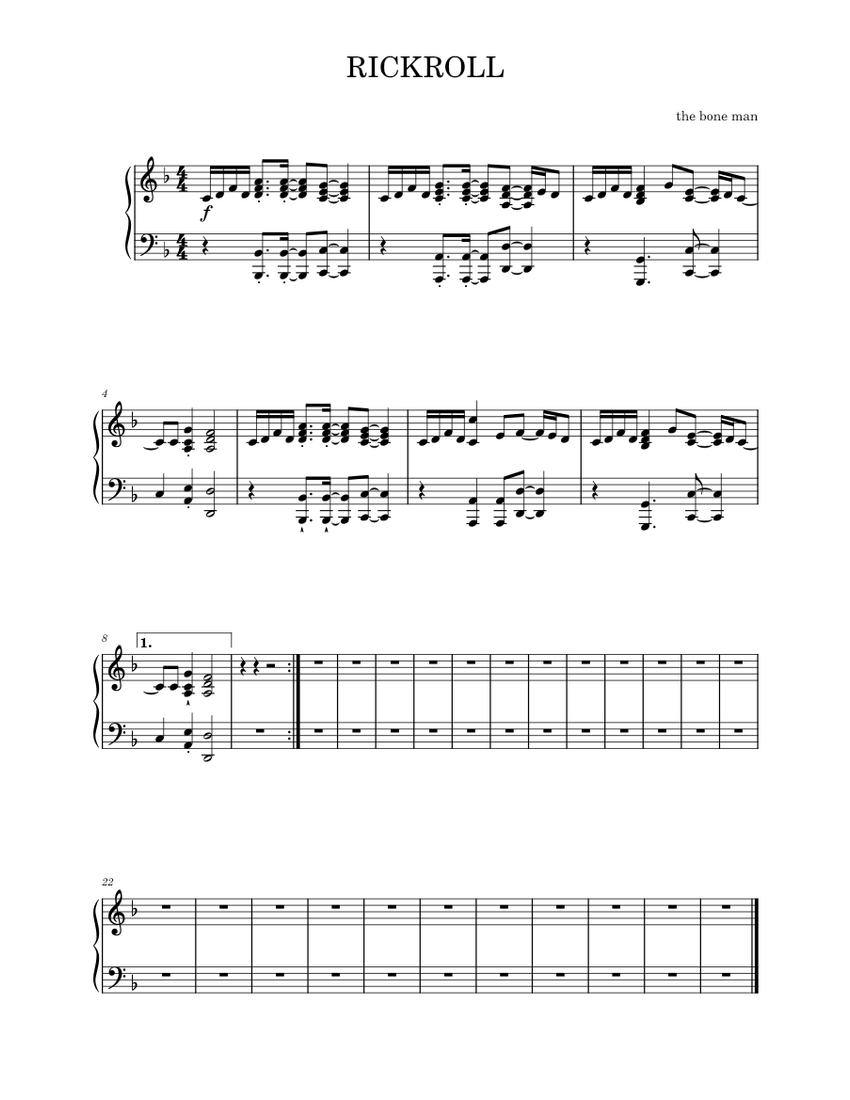 RICKROLL Sheet Music for Piano (Piano Duo) easy | MuseScore.com