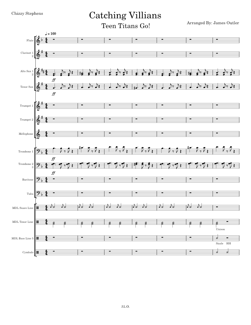Catching Villains Sheet Music for Trombone, Tuba, Mellophone, Flute ...