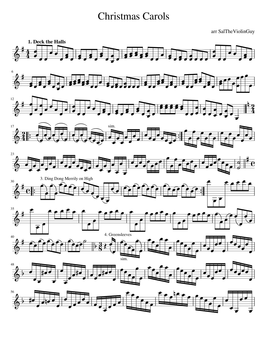 Christmas Carols for Violin Sheet Music for Violin (Solo) | MuseScore.com