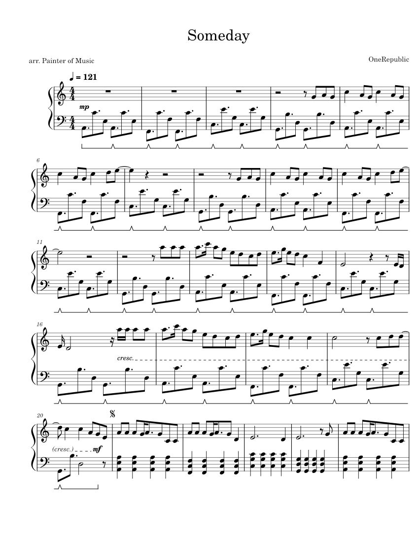 Someday – OneRepublic Sheet music for Piano (Solo) | Musescore.com