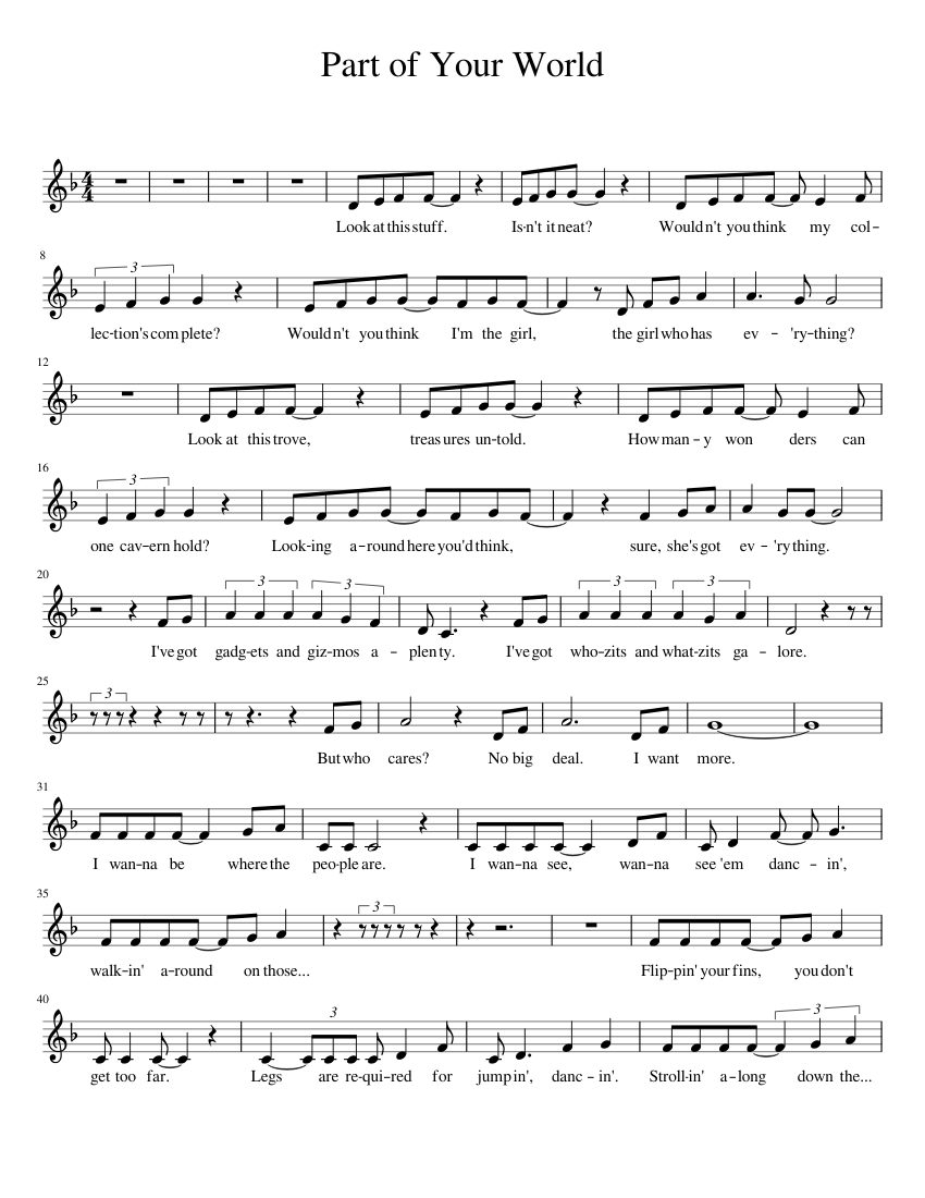 Part of Your World Sheet Music for Piano (Solo) Easy | MuseScore.com