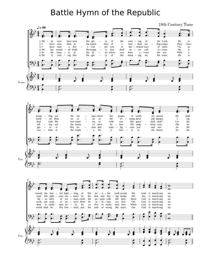 Battle Hymn of the Republic – Misc Traditional Sheet music for Piano ...