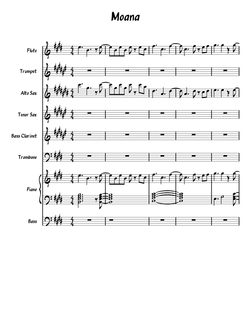 Moana Sheet music for Piano, Trombone, Flute, Clarinet bass & more ...