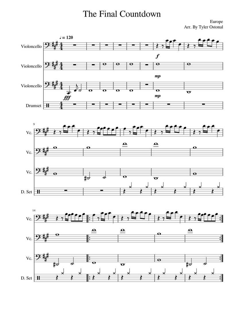 The Final Countdown - Europe Sheet music for Cello, Drum group (String ...