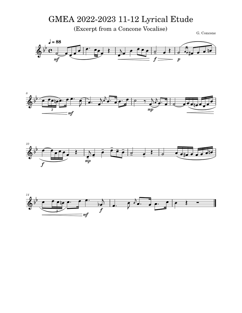 GMEA 2022-2023 11-12 Lyrical Etude - Trumpet - piano tutorial