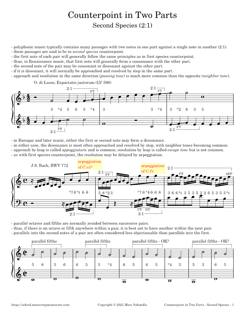 Counterpoint in Two Parts: Second Species Sheet music for Piano (Solo ...