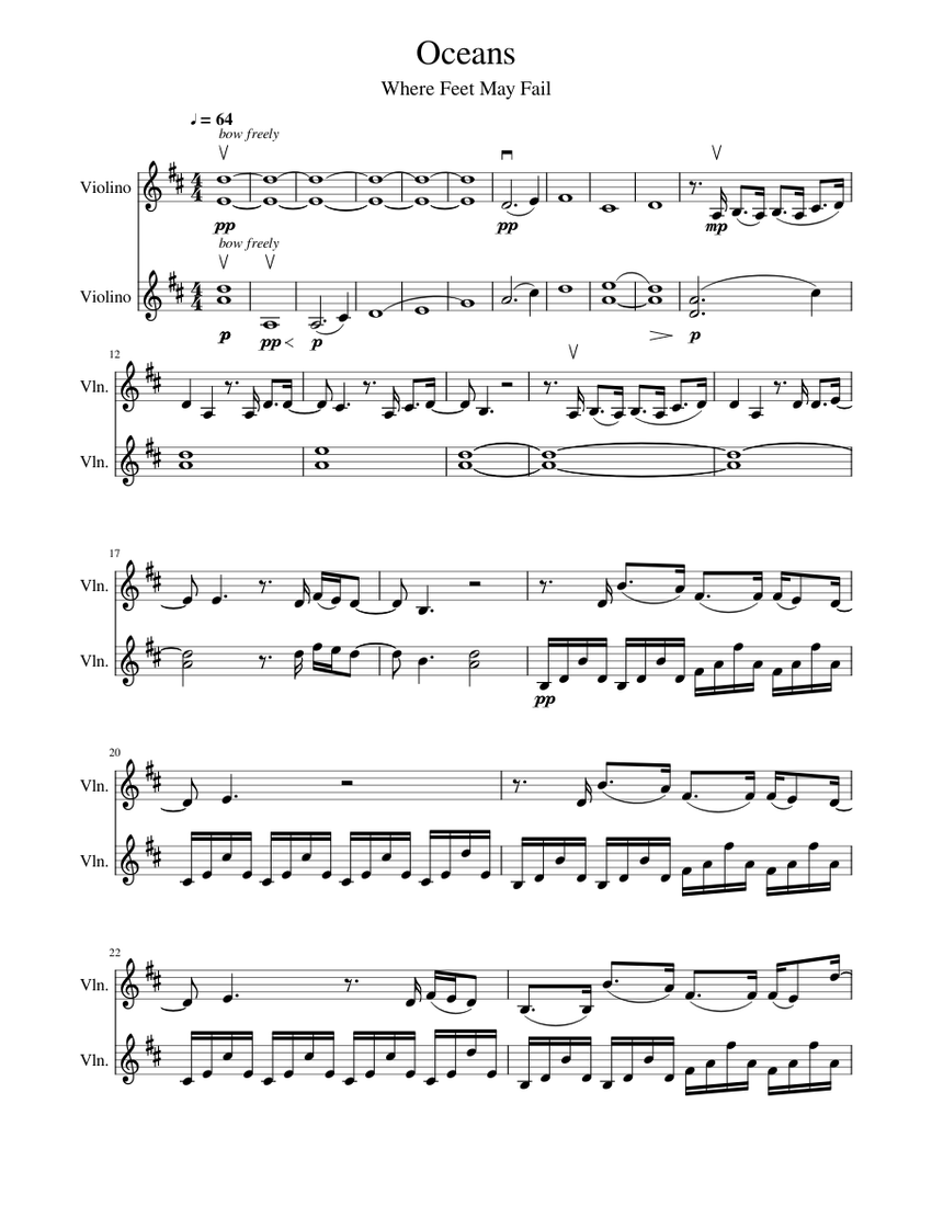 Oceans Sheet music for Violin (String Duet) | Musescore.com