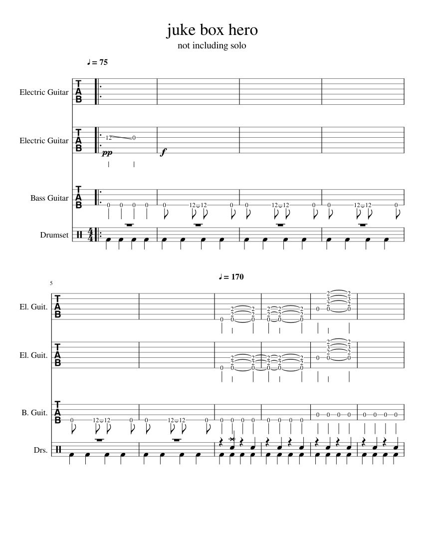 juke box hero Sheet music for Guitar, Bass guitar, Drum group (Mixed ...