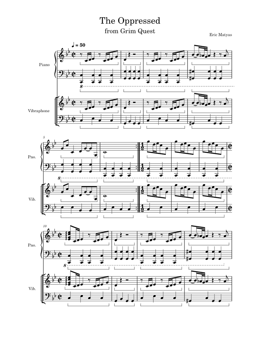 The Oppressed – Eric Matyas from Grim Quest Sheet music for Piano ...