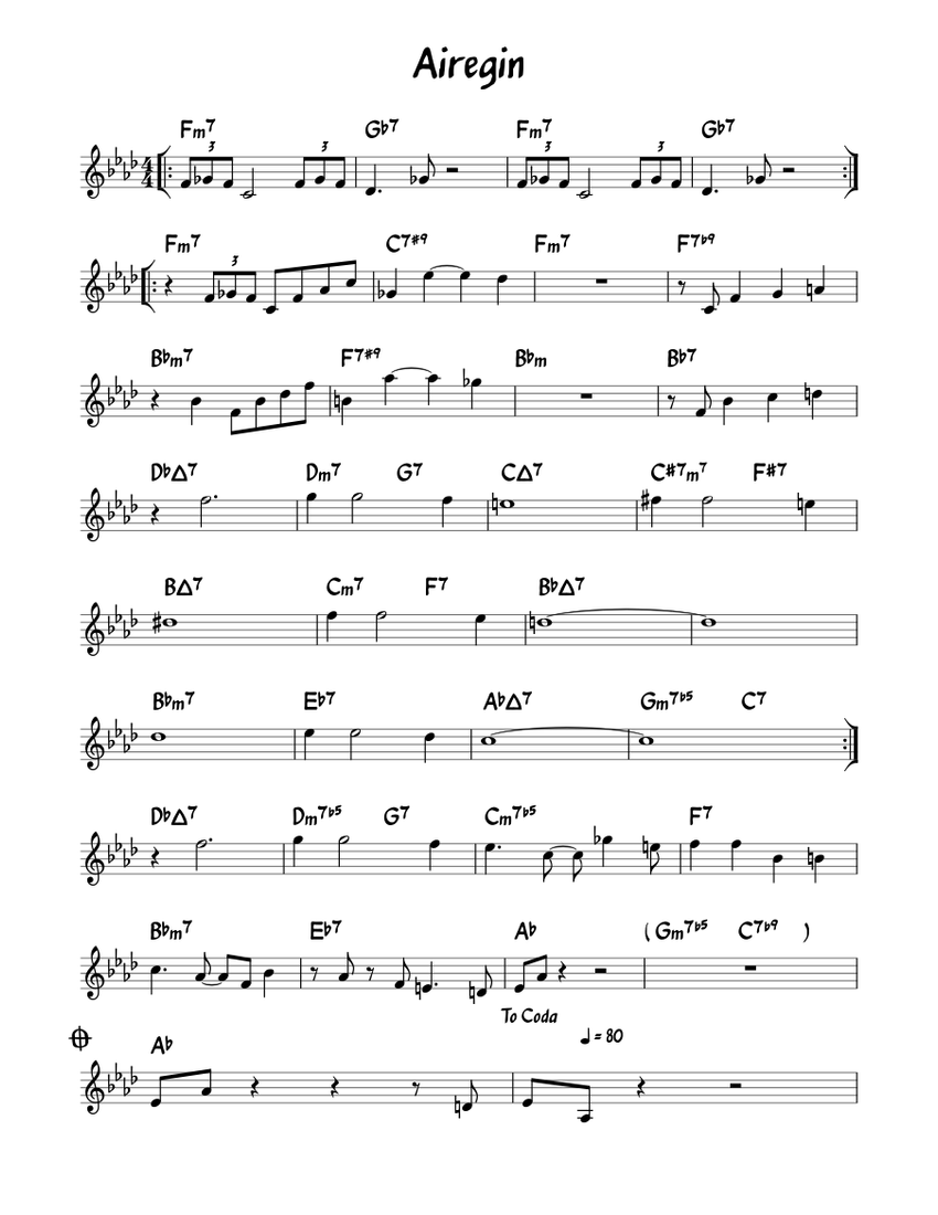 Airegin Sheet Music with Chords for Piano (Solo) easy | MuseScore.com