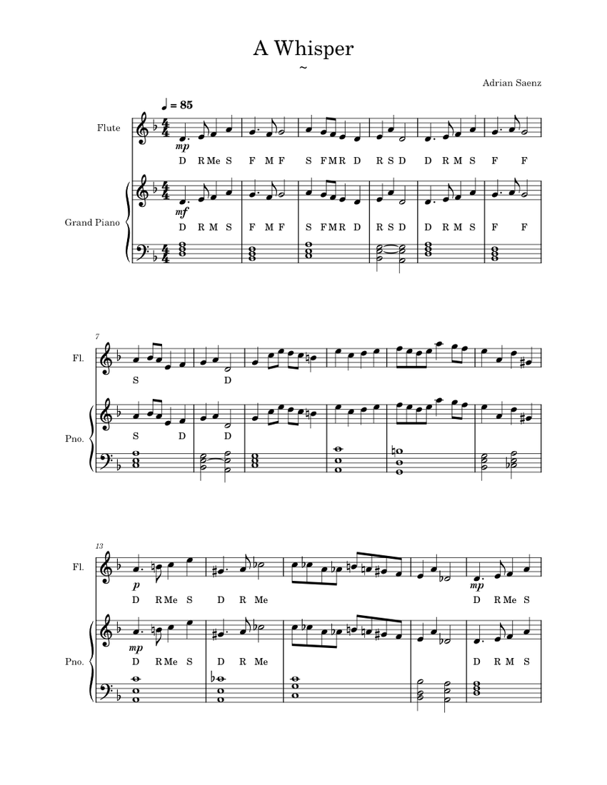 A Whisper Sheet music for Piano, Flute (Solo) | Musescore.com