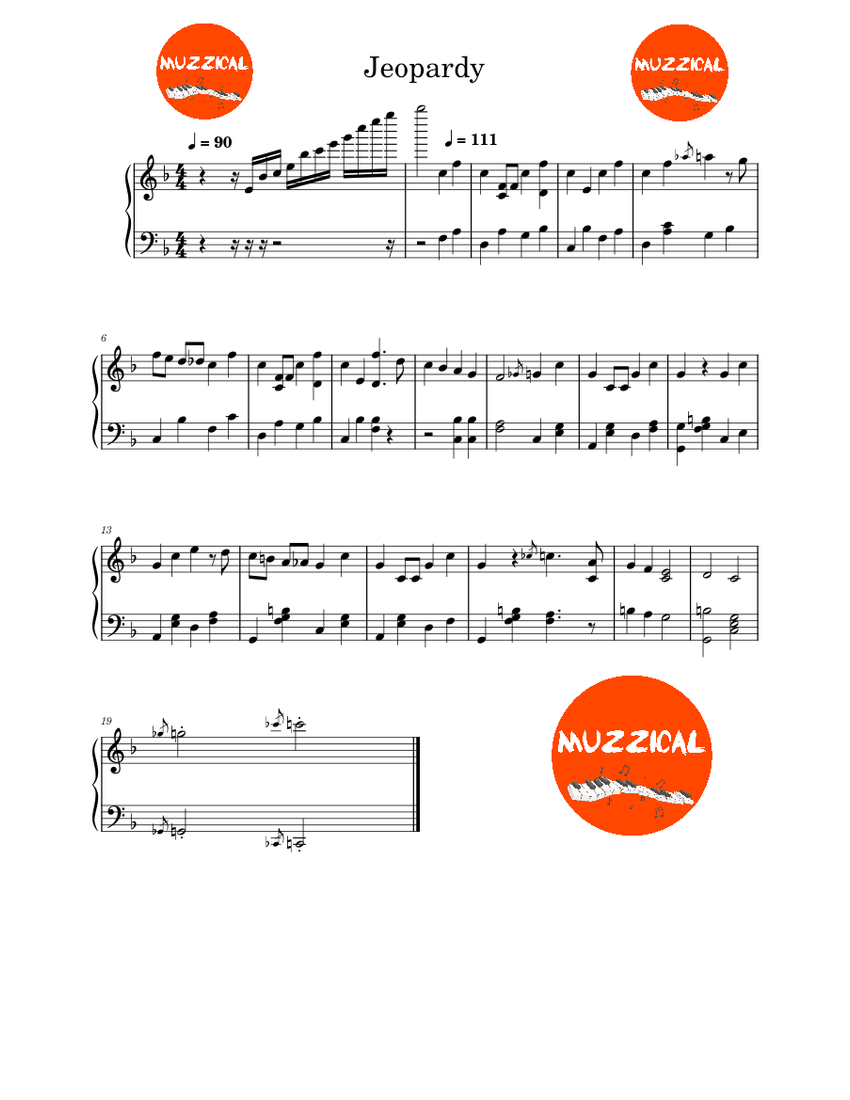Jeopardy – "Think Theme" - Easy Piano - Muzzical Sheet music for Piano ...