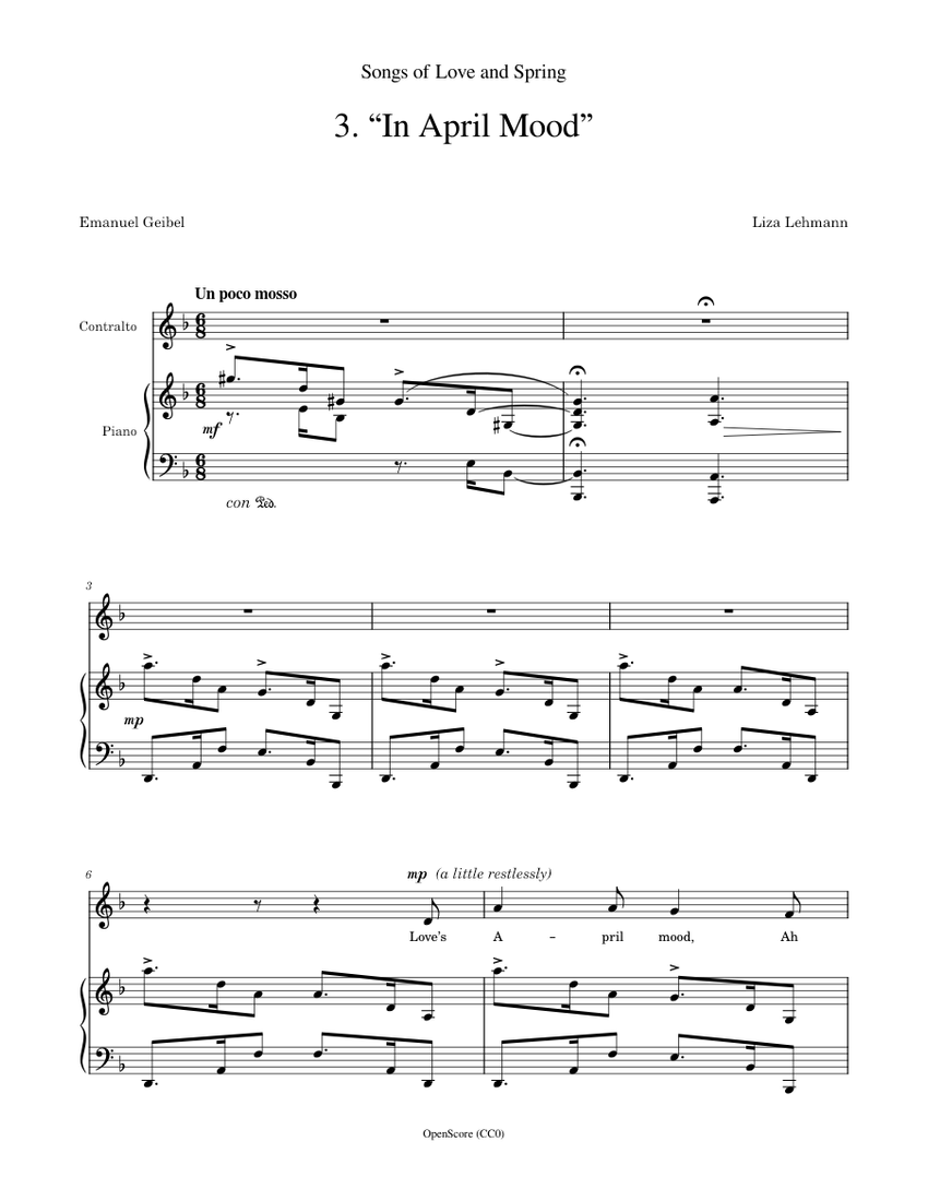 Lehmann, Liza - Songs of Love and Spring, No.3 - In April mood Sheet ...