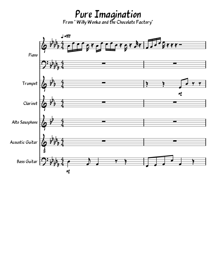 Pure imagination Sheet music for Piano, Saxophone alto, Guitar, Bass ...