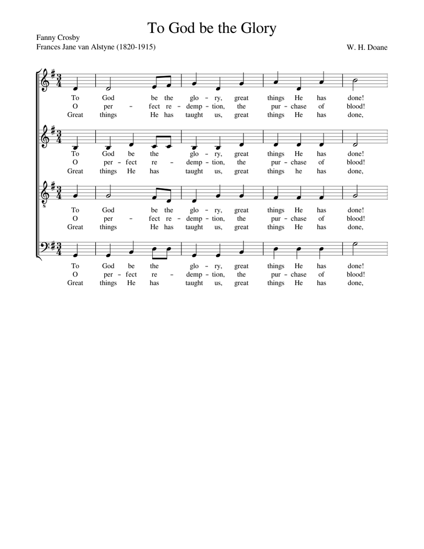 To God be the Glory Sheet music for Soprano, Alto, Tenor, Bass voice ...