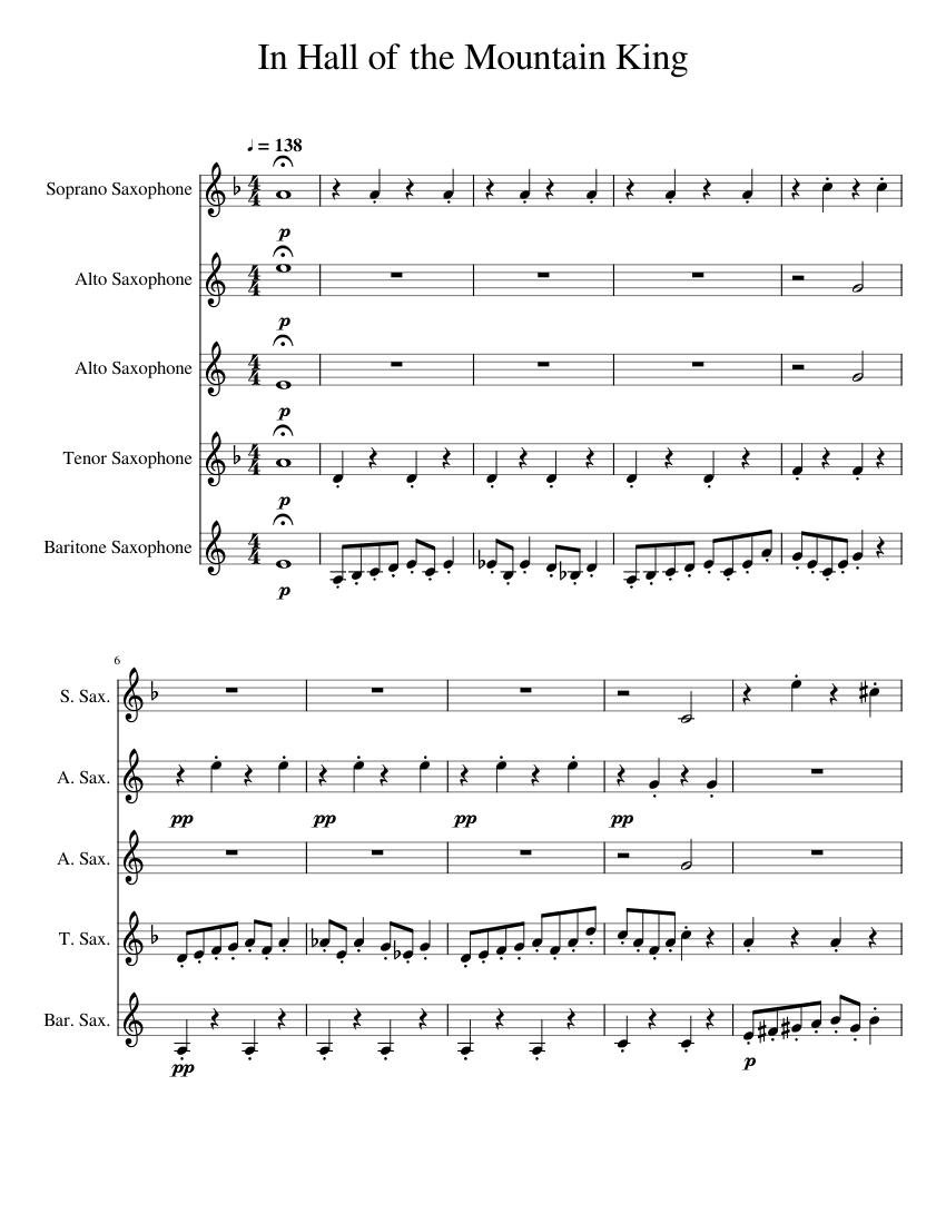 In Hall of The Mountain King Sheet music for Saxophone alto, Saxophone ...
