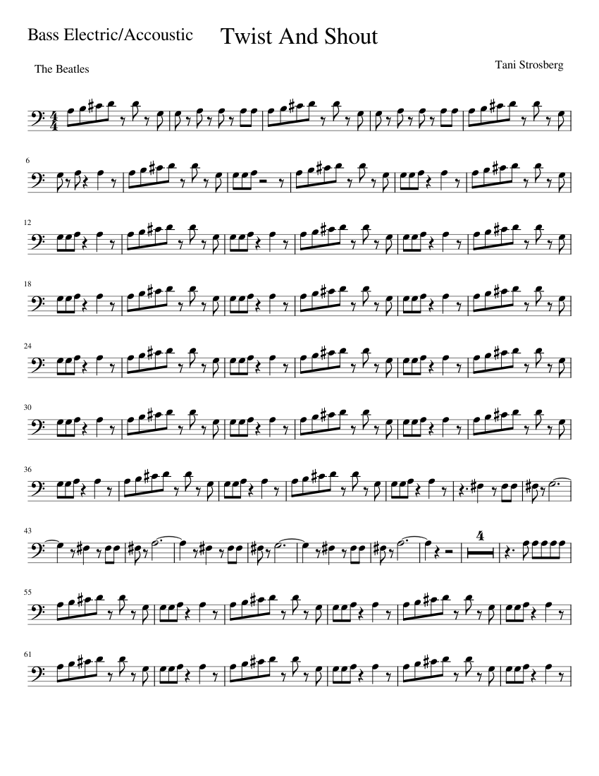 Twist And Shout Collab Final-Electric Bass Sheet Music for Bass guitar ...