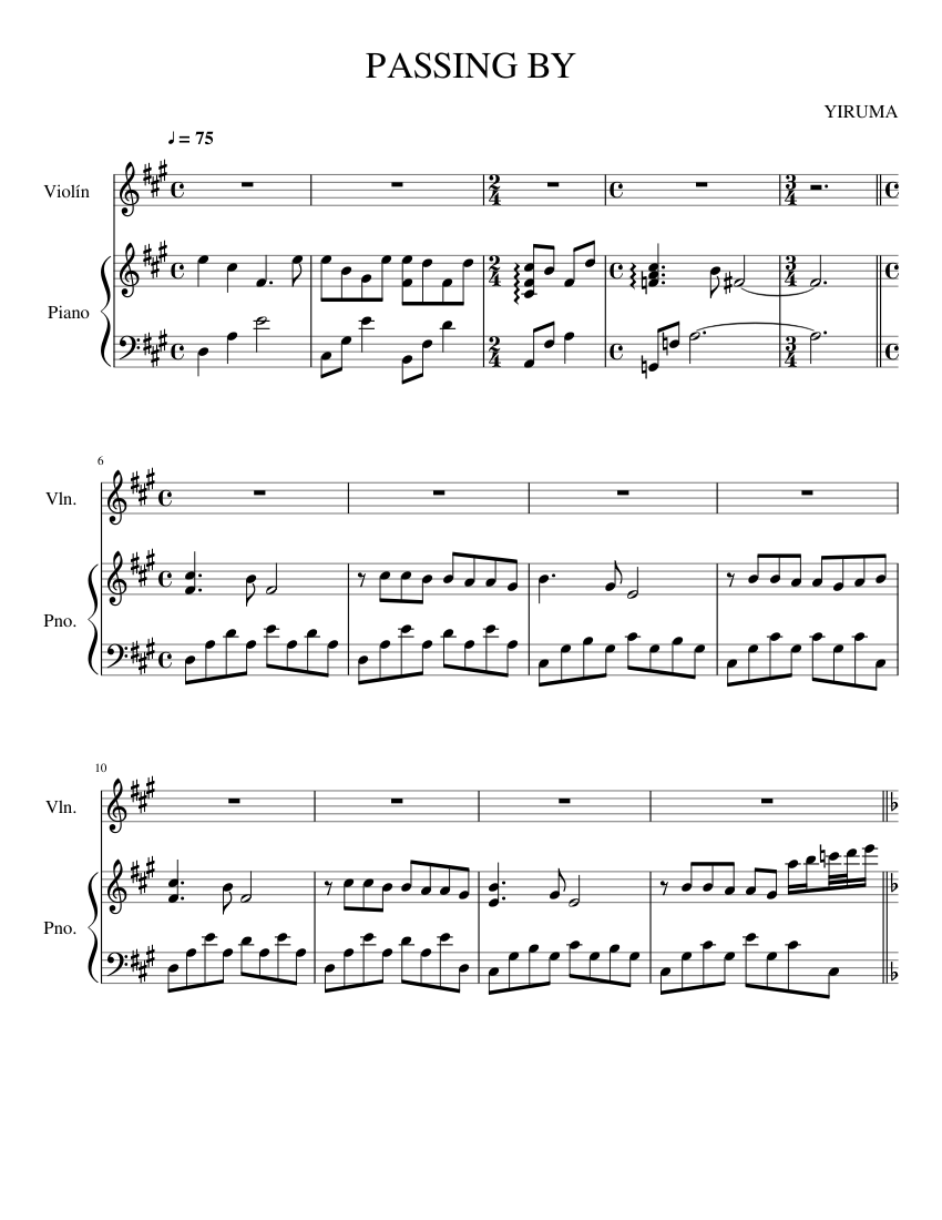 PASSING BY VIOLIN Y PIANO Sheet Music for Piano, Violin (Solo ...