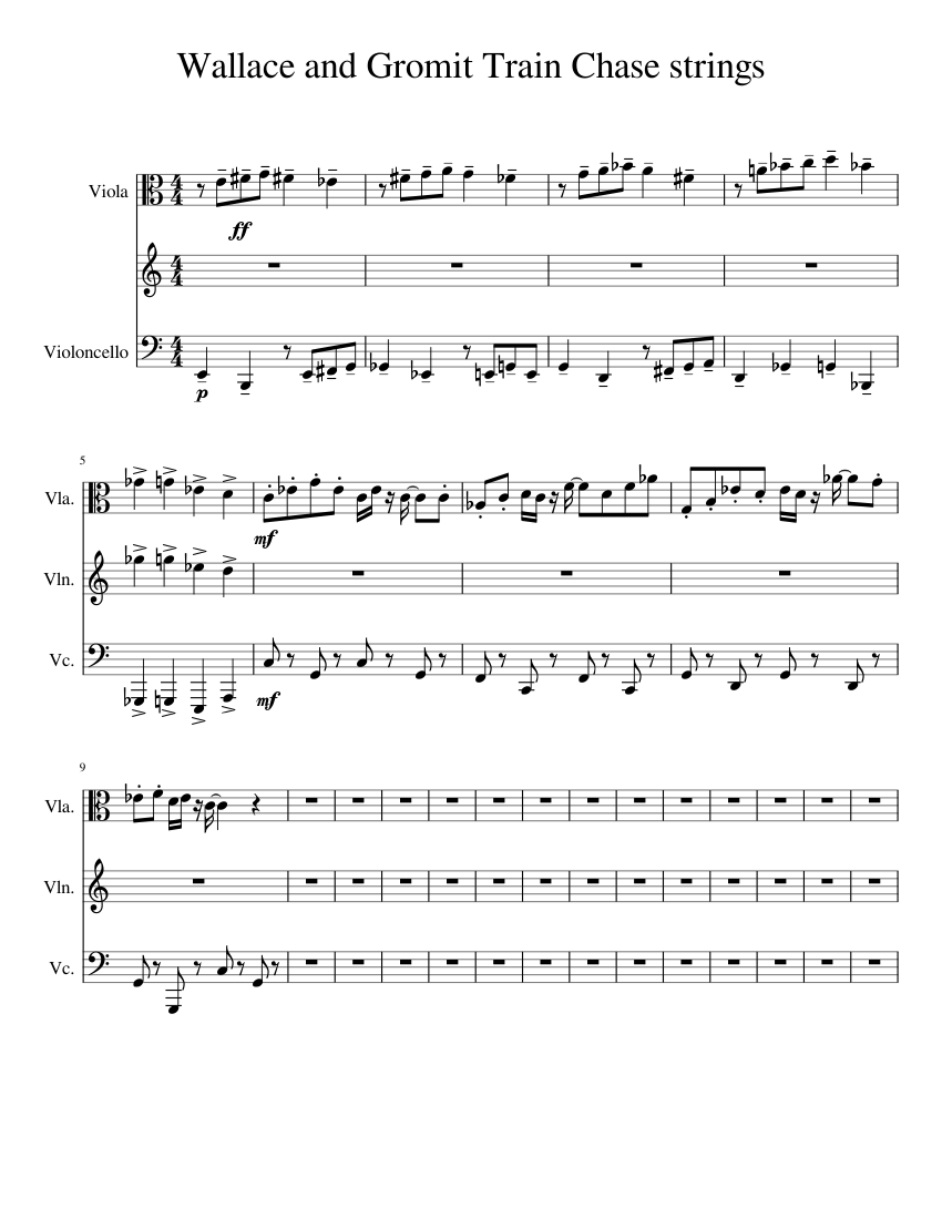 Wallace and Gromit Train Chase strings Sheet music for Violin, Viola ...