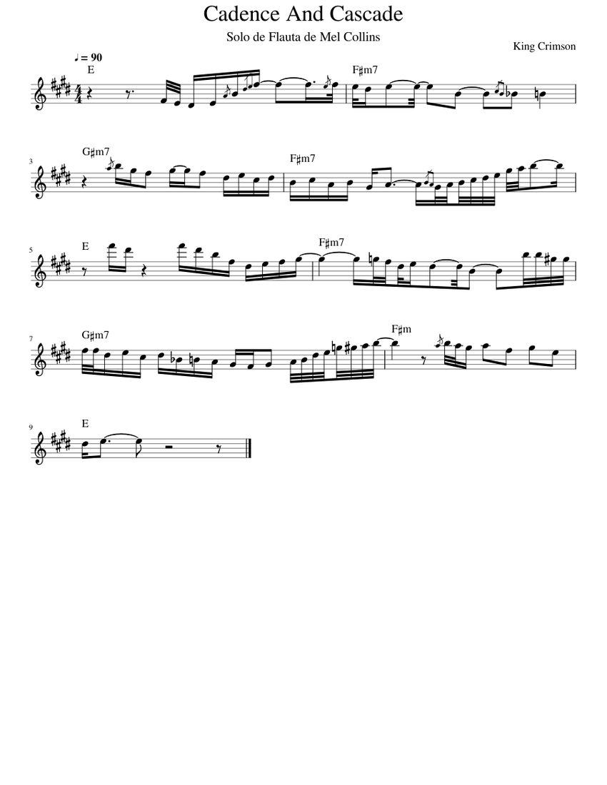 Cadence And Cascade - Solo de Flauta Sheet Music with Chords for Piano ...