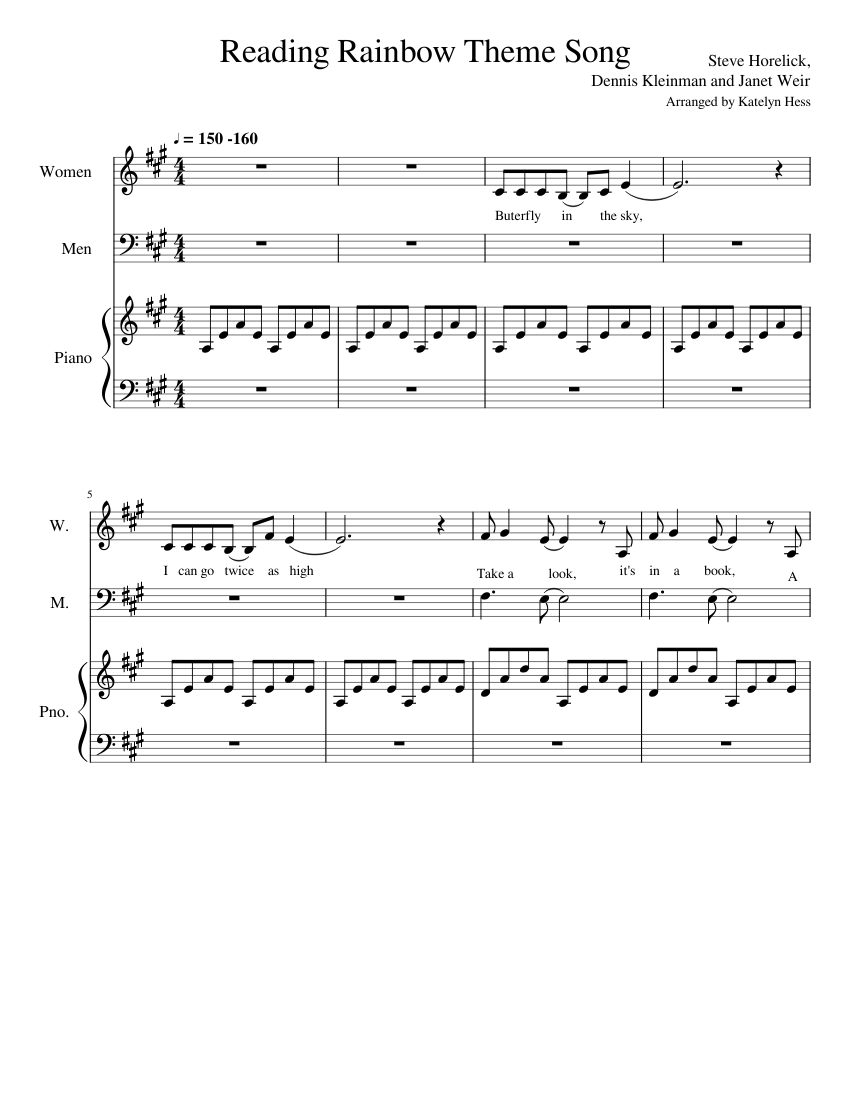 Reading_Rainbow_Theme_Song Sheet Music for Piano, Female, Male (SATB ...
