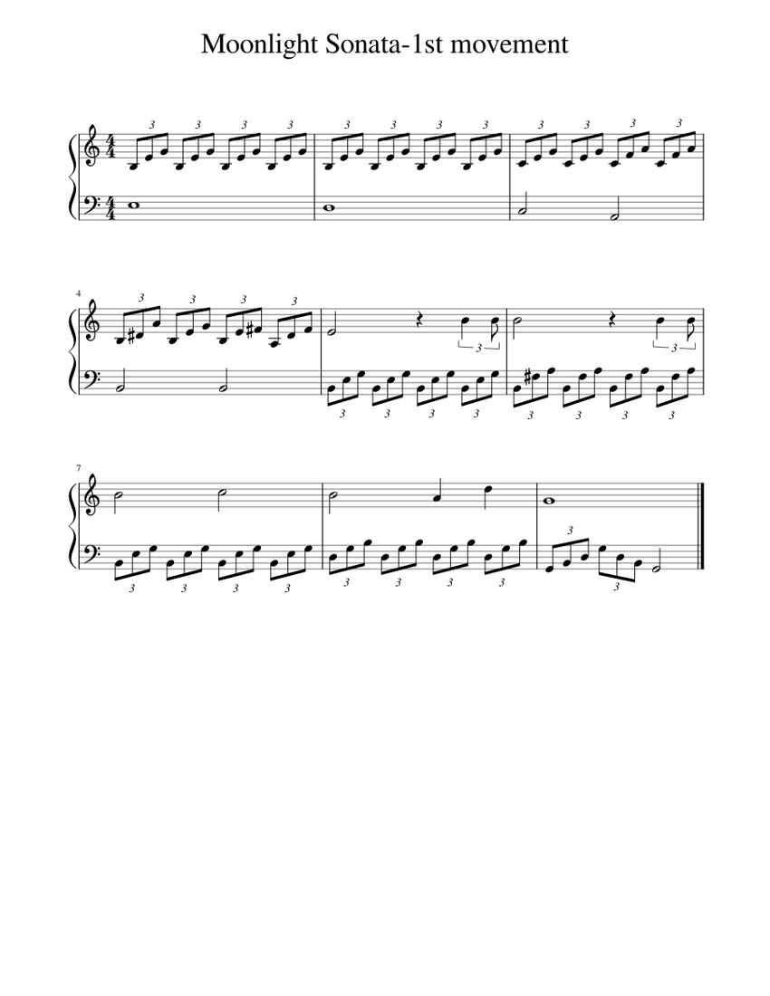 Moonlight Sonata-1st movement Sheet Music for Piano (Solo) Easy ...